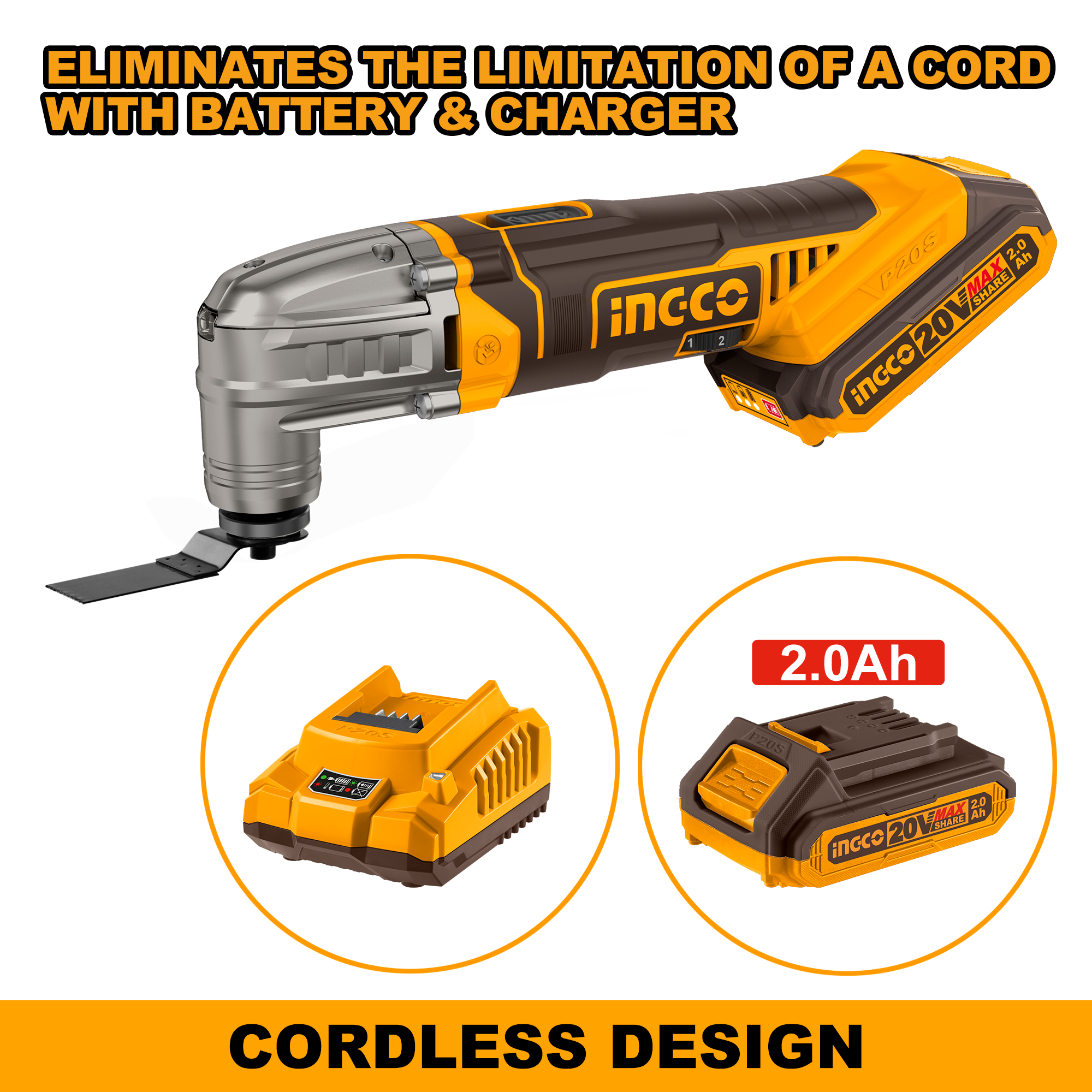 INGCO INGCO Cordless multi tool CMLI20228 | wood cutting and sanding ...