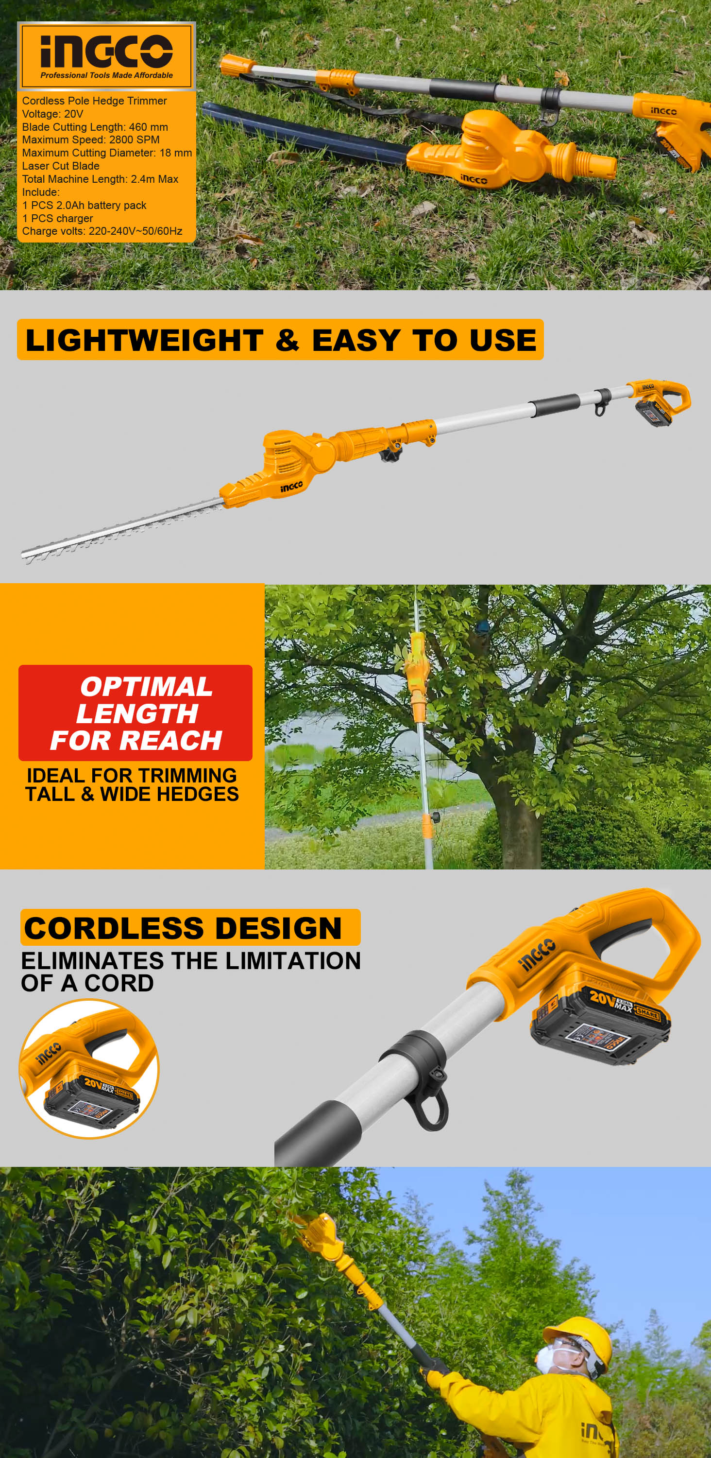 INGCO INGCO Cordless pole hedge trimmer CPHT2016012 | garden tools | India