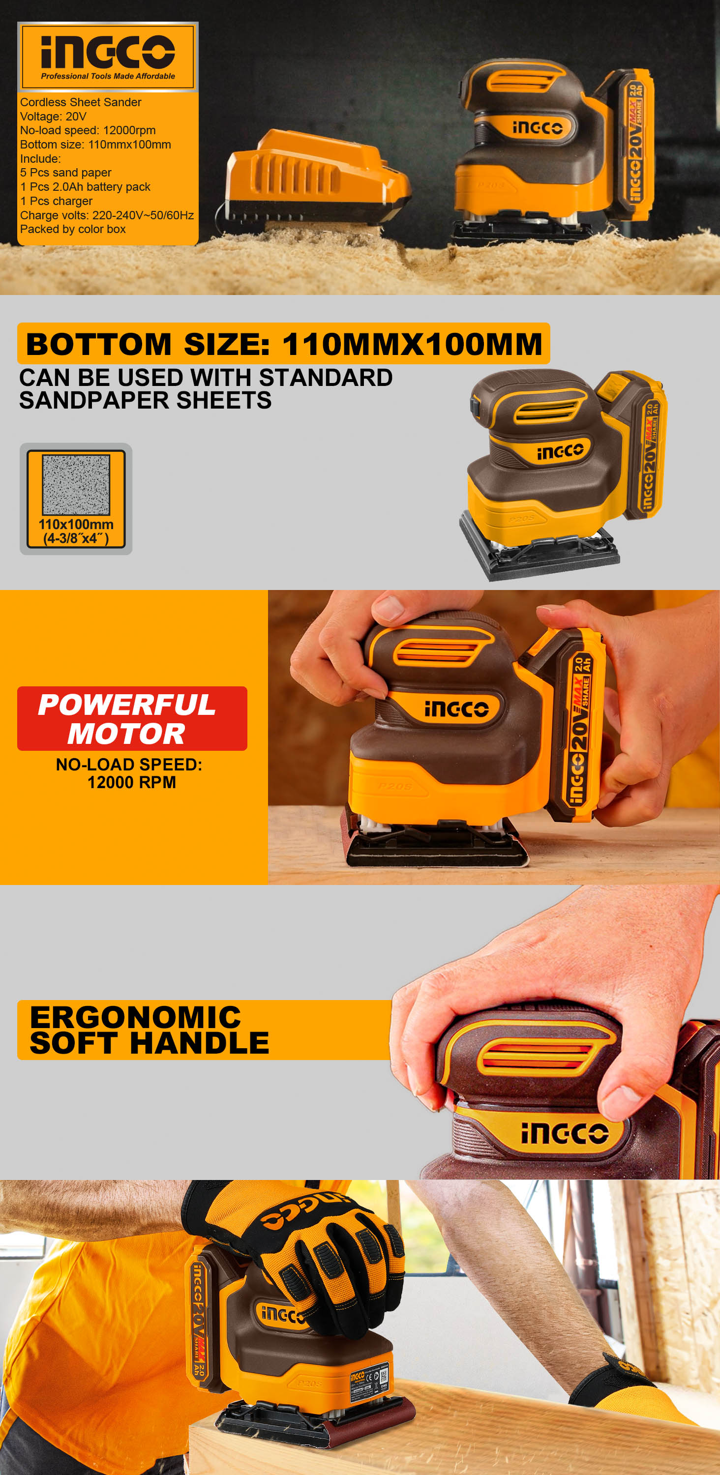 INGCO INGCO Cordless sheet sander CSHSLI20141 | sanding machine | India