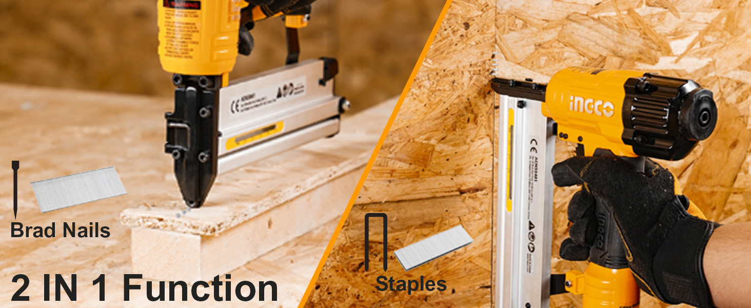 INGCO INGCO 2-IN-1 Combo Brad Nailer with 1000 PCS Brad Nails & 200 PCS ...
