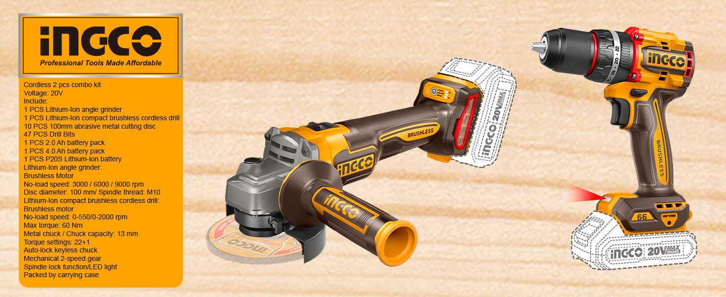 INGCO INGCO Cordless power tool combo kit CKLI2027310 | Cordless drill ...