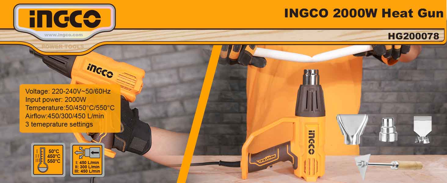 INGCO INGCO 2000W Electric Heat Gun HG200078 - 50-550°C Hot Air Gun ...