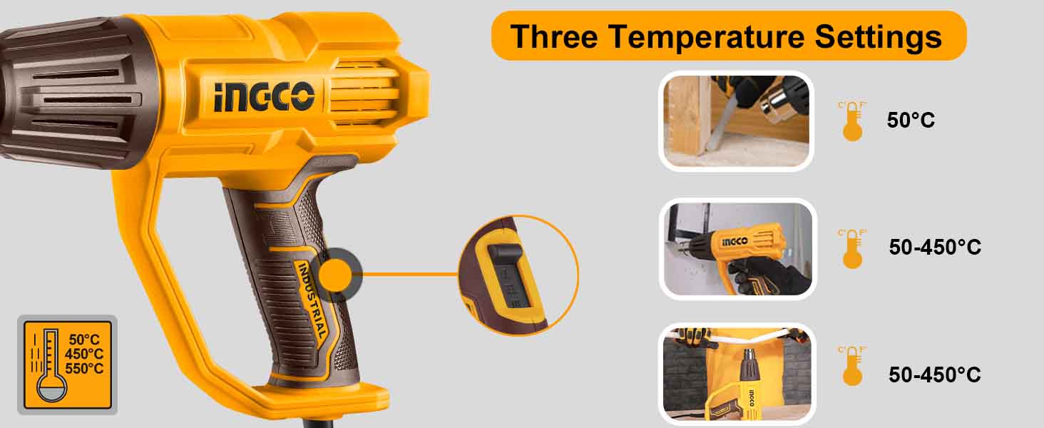 INGCO INGCO 2000W Electric Heat Gun HG200078 - 50-550°C Hot Air Gun ...