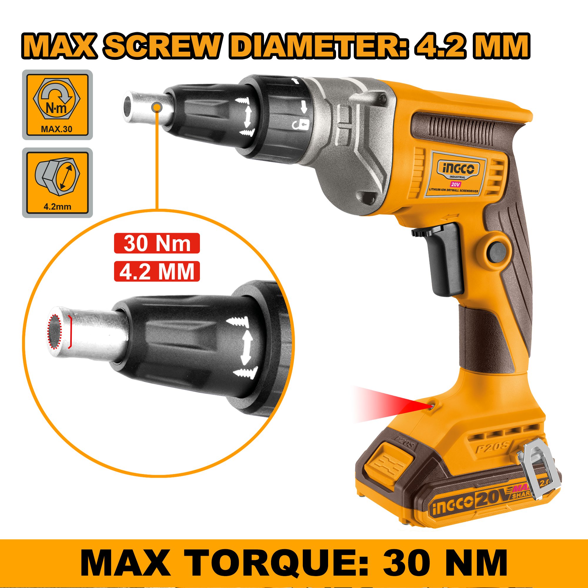 INGCO Cordless Tools Cordless drywall screwdriver CDSLI204200