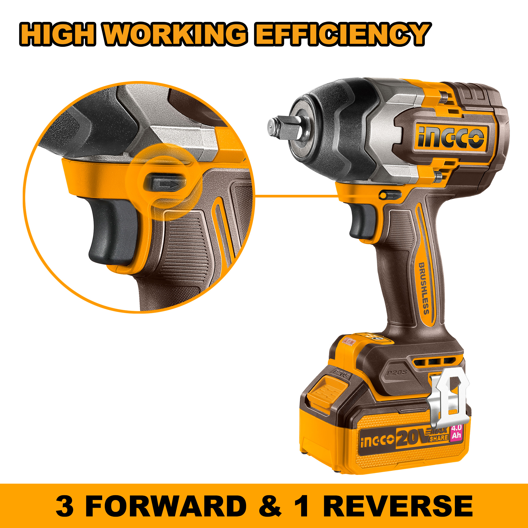 INGCO INGCO 850Nm Cordless impact wrench CIWLI2085 | with 2 pcs 4.0Ah lithium ion batteries and ...