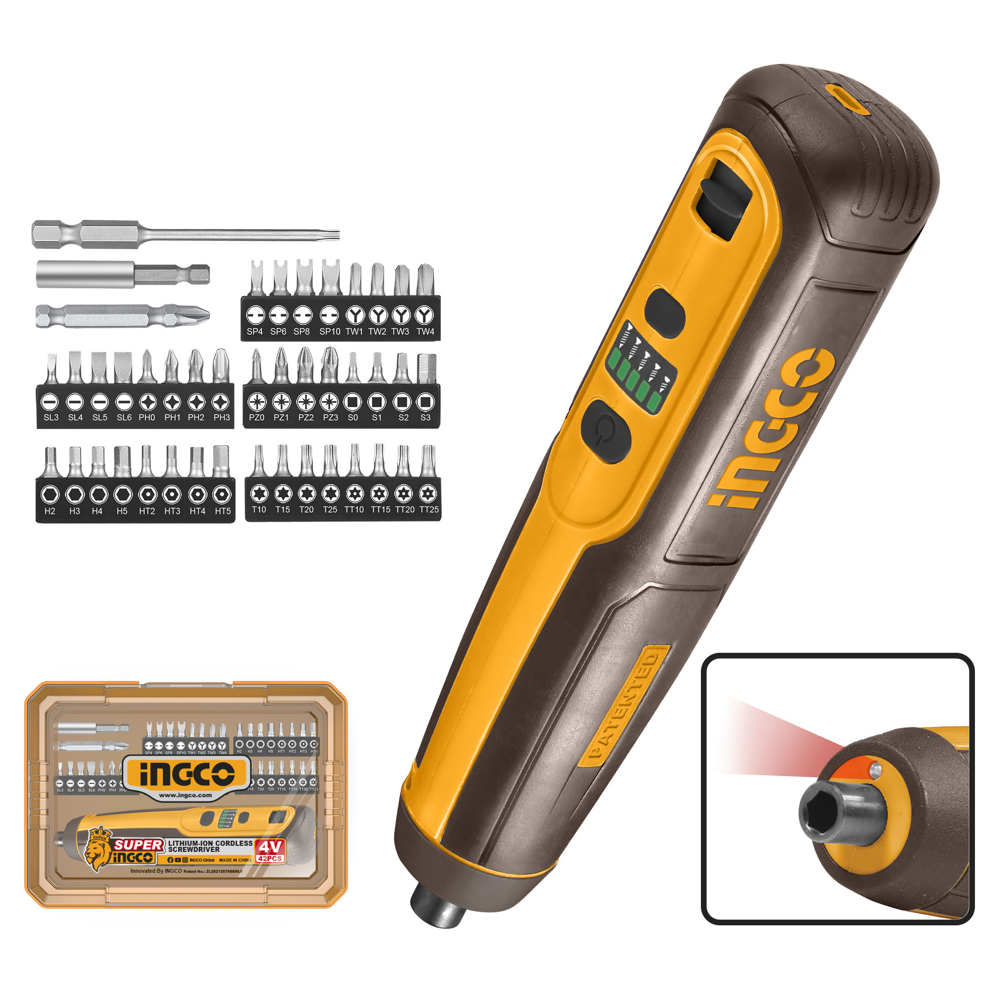 INGCO INGCO CSDLI04062 4V Cordless Screwdriver Set | USB Rechargeable ...