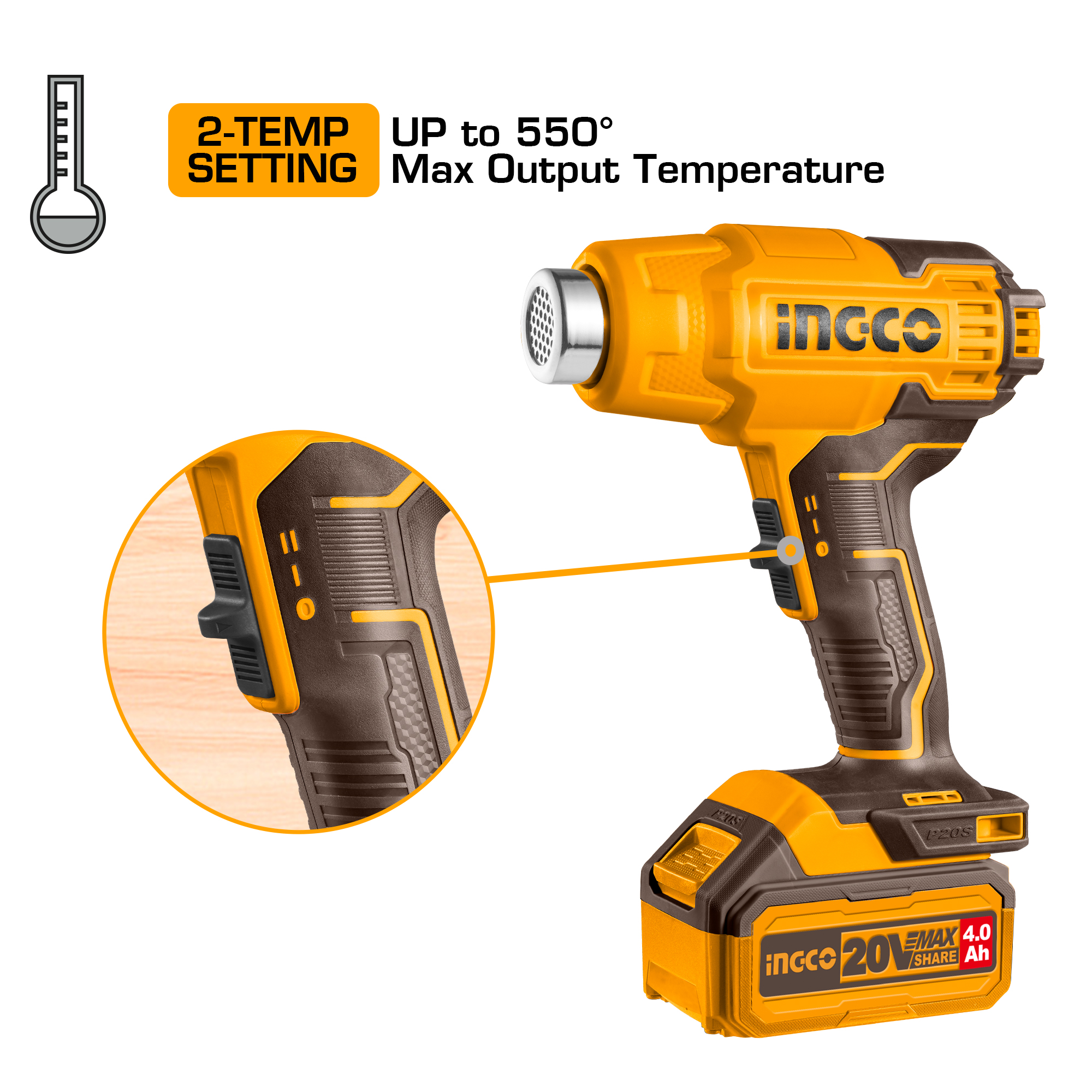 INGCO INGCO 20V Cordless Heat Gun HGLI20025 | heat gun machine with 4 ...