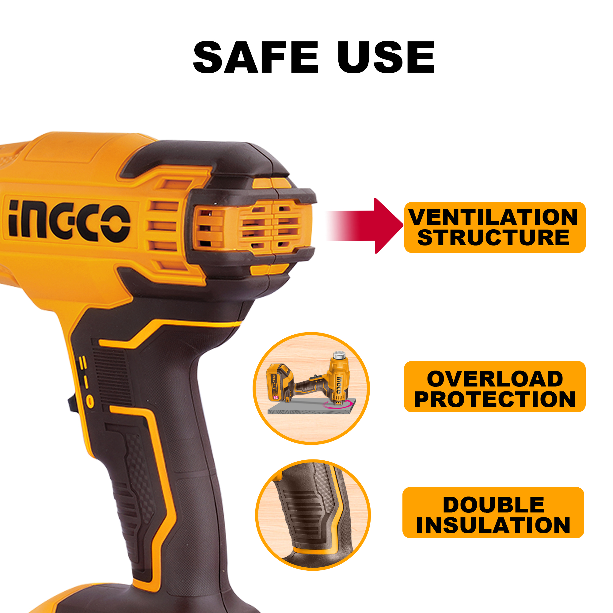 INGCO INGCO 20V Cordless Heat Gun HGLI20025 | heat gun machine with 4 ...