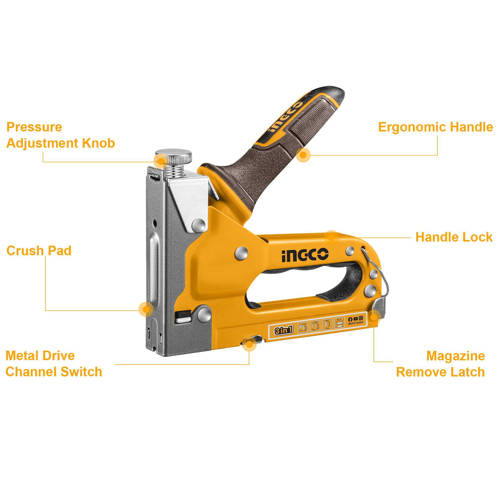 INGCO INGCO Tools & 3 In 1 Staple Gun On Wood