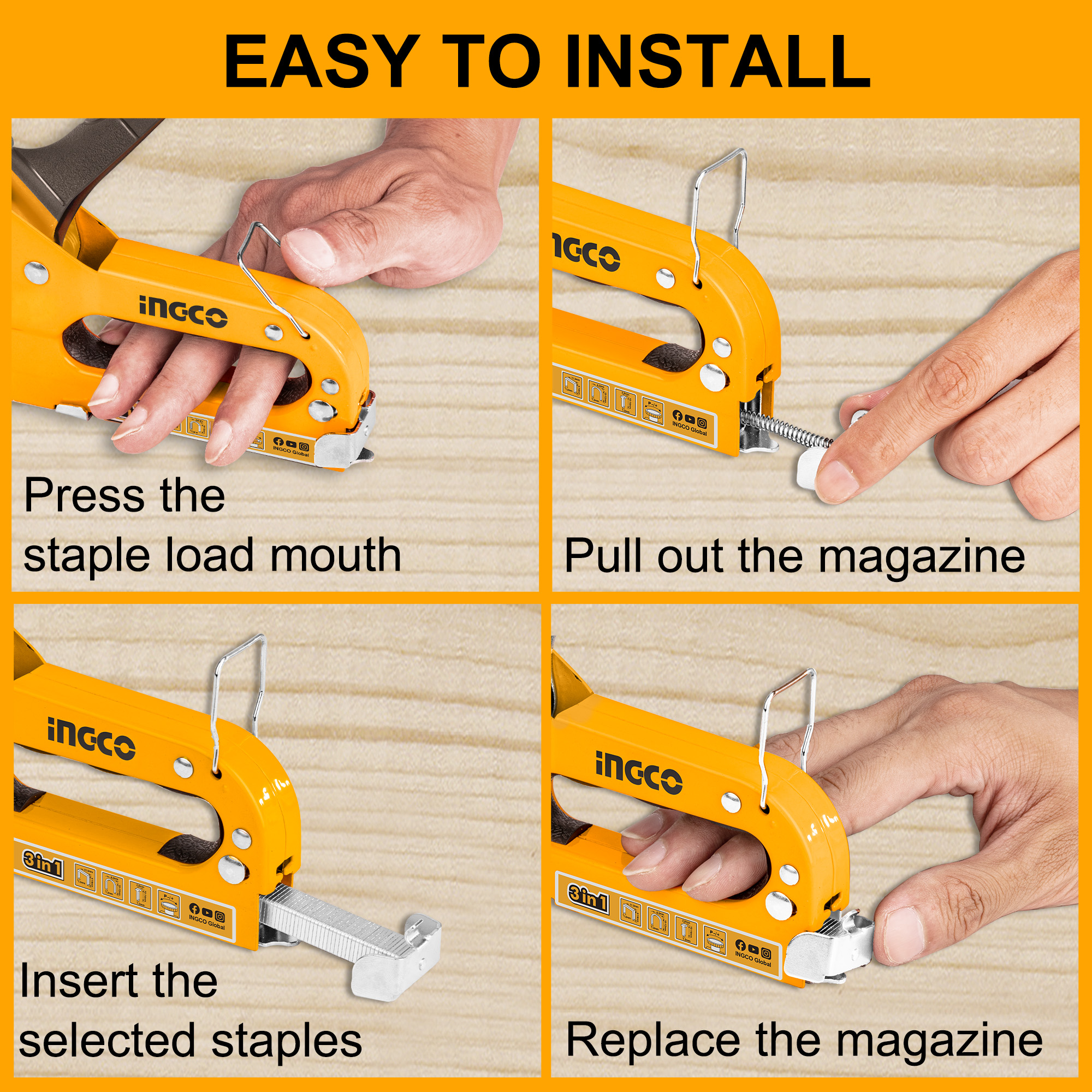 INGCO INGCO Tools & 3 In 1 Staple Gun On Wood