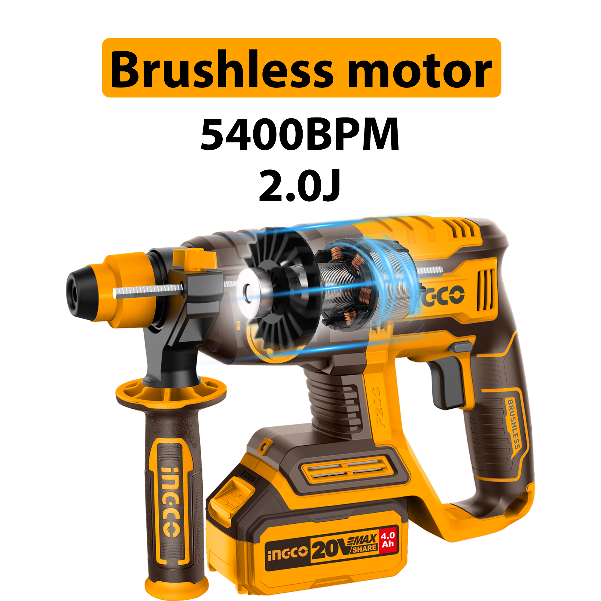 INGCO INGCO Cordless Rotary Hammer Drill CRHLI202081 | SDS Plus 22mm ...