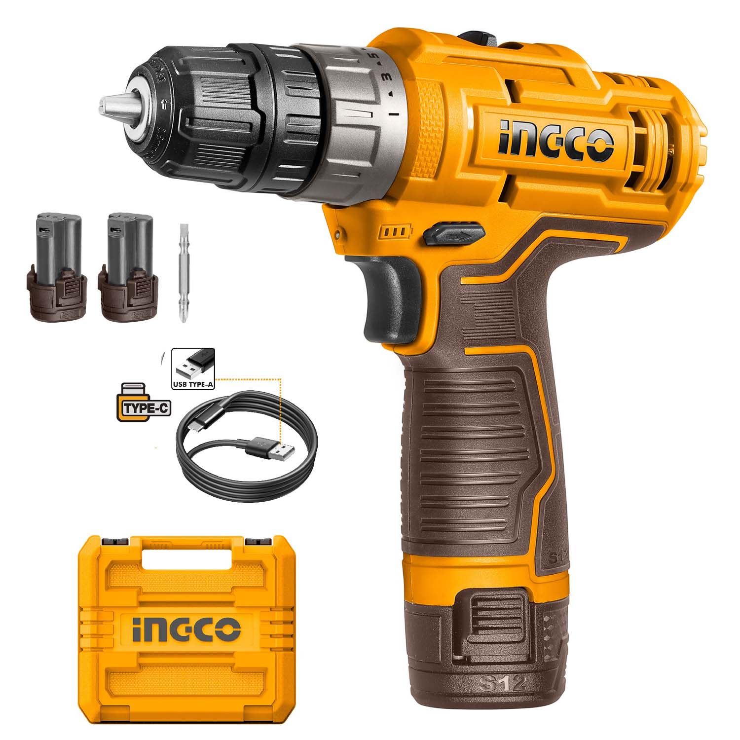 INGCO Cordless Tools INGCO 12V Cordless Drill with Battery & Charger ...