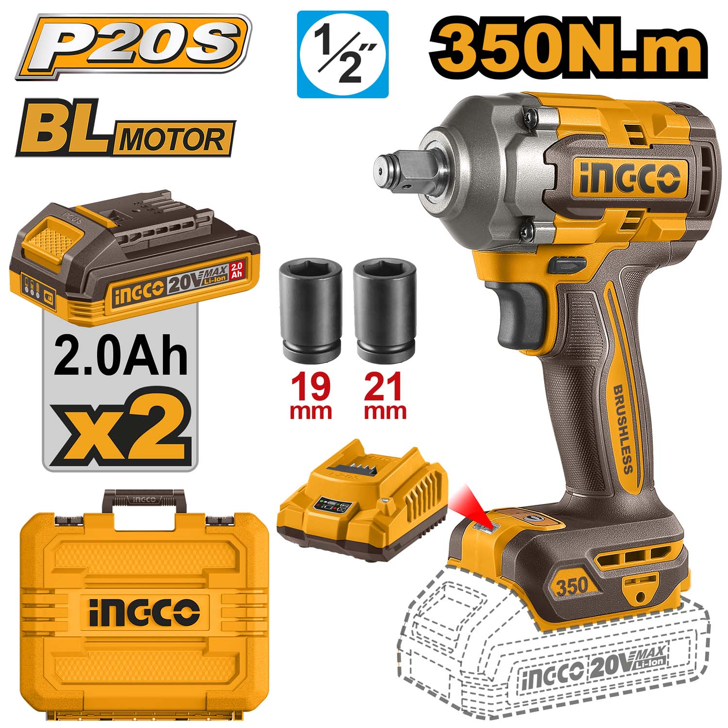 INGCO INGCO 500Nm Cordless impact wrench CIWLI20501 | heavy-duty impact ...