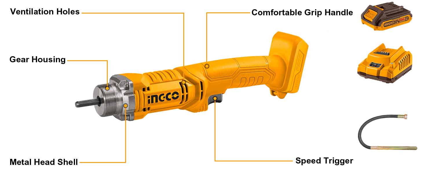 INGCO INGCO Cordless Concrete Vibrator – 20V, 2300 RPM with 2.0Ah ...