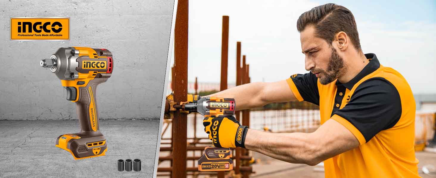 INGCO INGCO 20V 400Nm Lithium Battery Cordless Impact Wrench CIWLI2040 ...