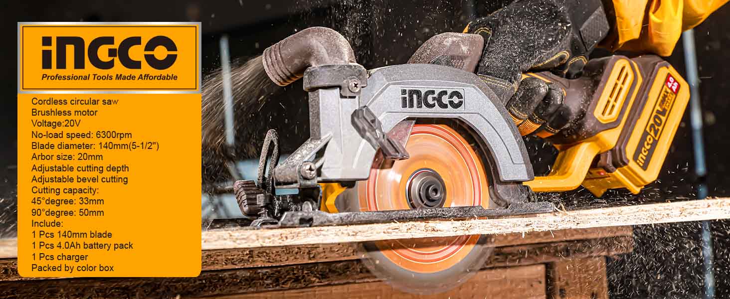 INGCO INGCO CSLI14021 20V Brushless Cordless Circular Saw with 4.0Ah ...