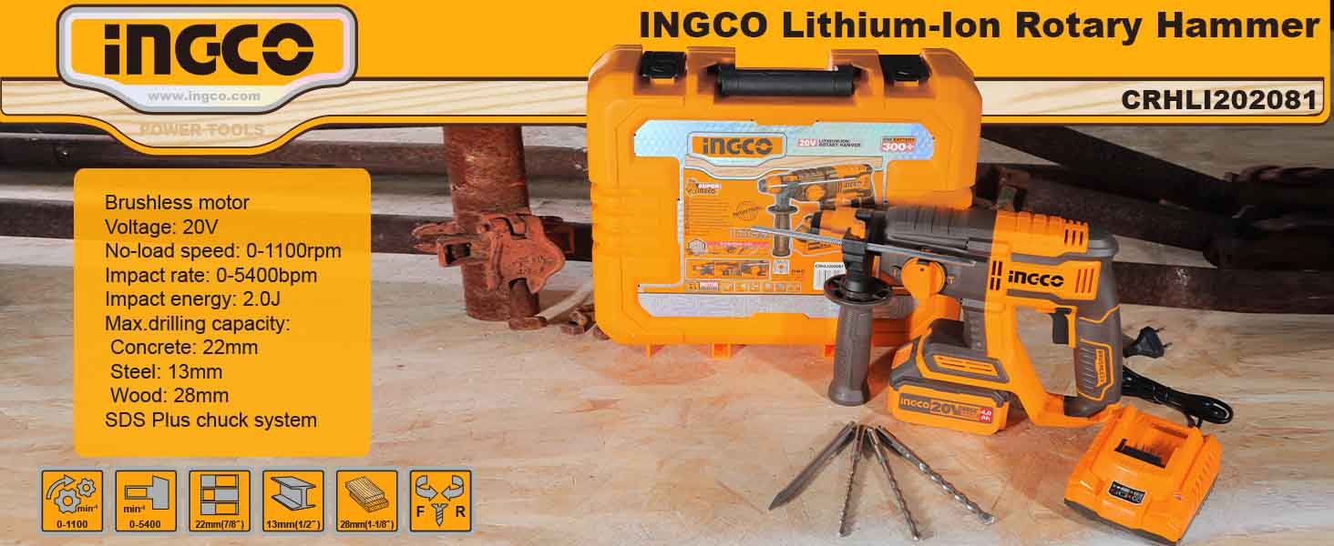 INGCO INGCO Cordless Rotary Hammer - Model CRHLI202081