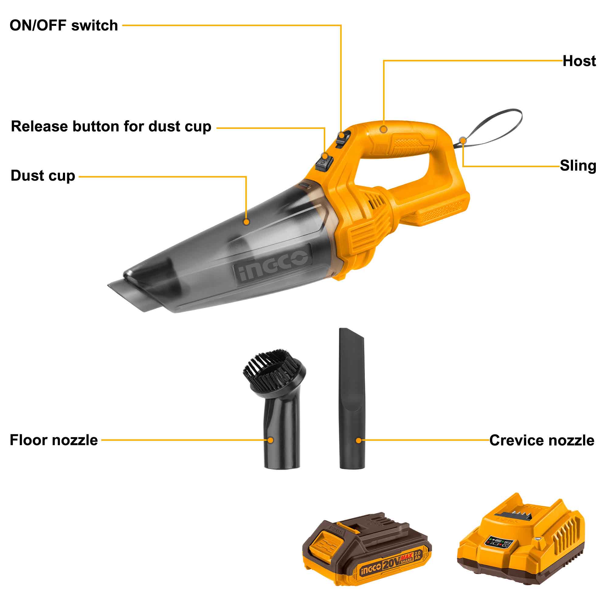 INGCO INGCO Cordless Vacuum Cleaner CVLI20126 | 20V Handheld Vacuum ...
