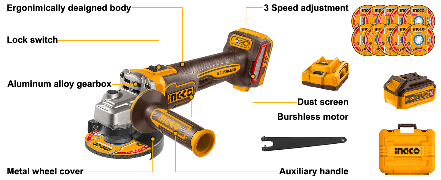 INGCO INGCO Cordless Angle Grinder - Model CAGLI2210031