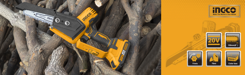 INGCO INGCO 20V Brushless Cordless Mini Chainsaw CGSLI2068 – Powerful ...