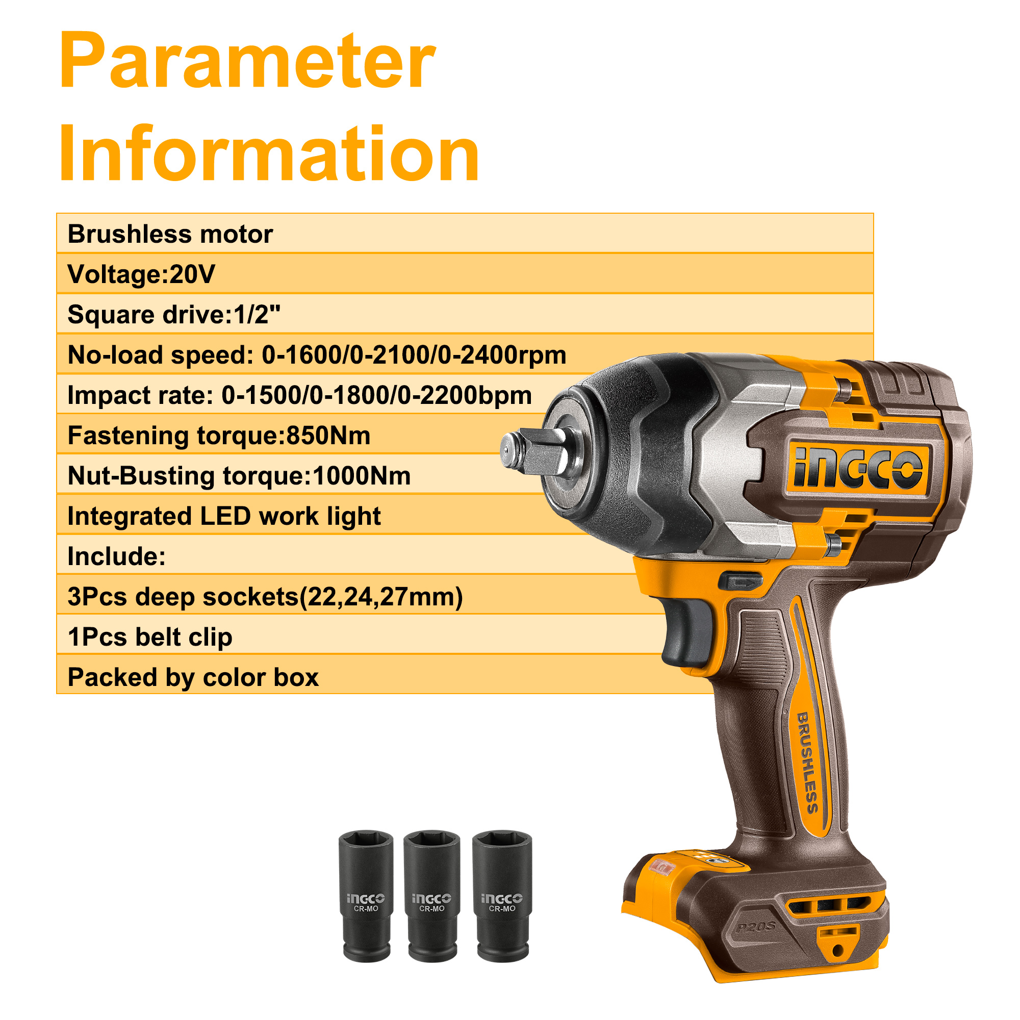 INGCO INGCO 20V 800Nm Lithium Battery Cordless Impact Wrench CIWLI2085 ...