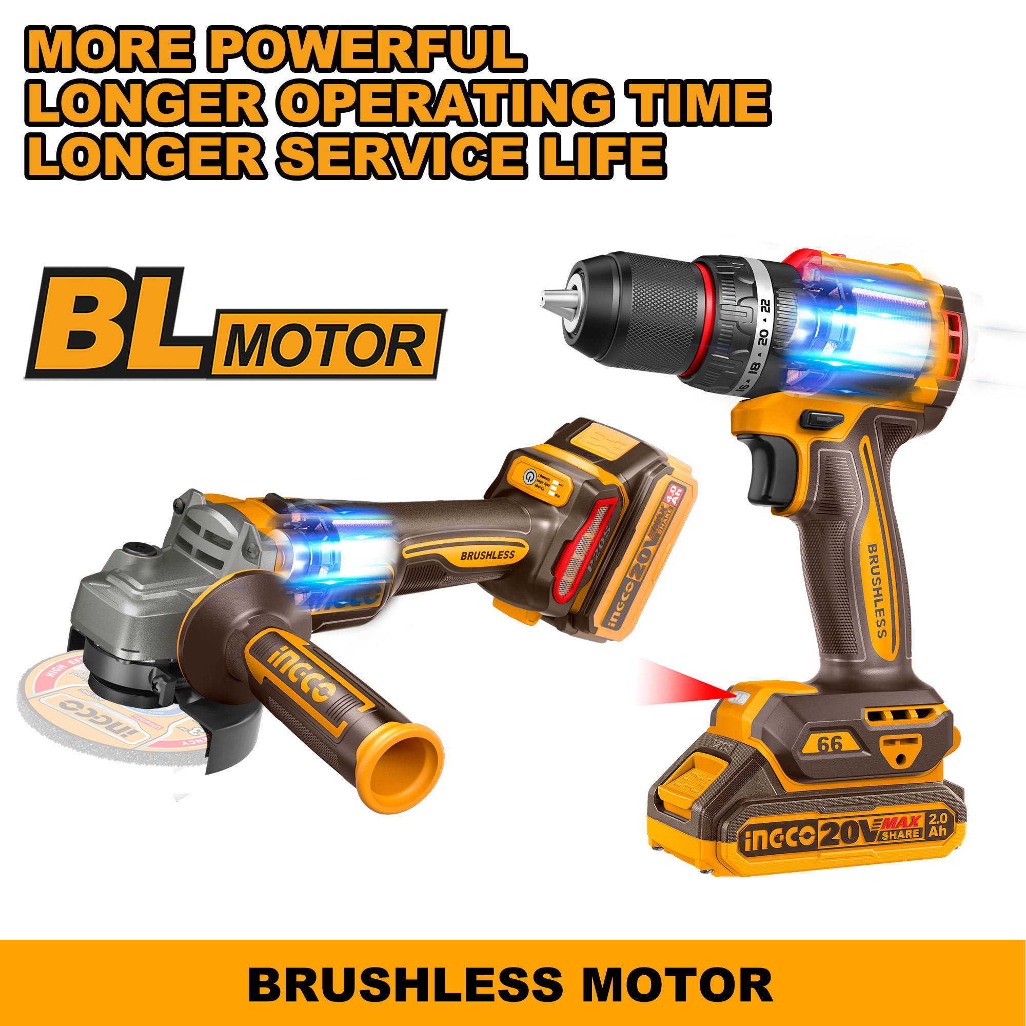 INGCO INGCO 20V Cordless Combo Kit - Brushless Angle Grinder & Impact ...