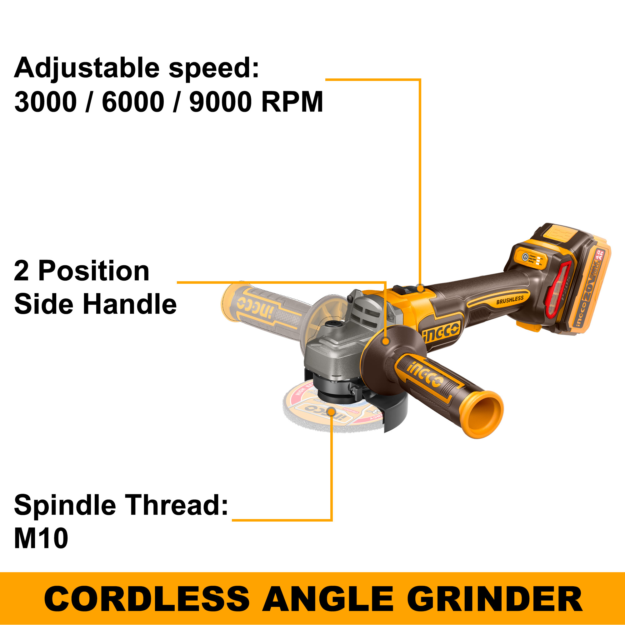 INGCO INGCO 20V Cordless Combo Kit - Brushless Angle Grinder & Impact ...